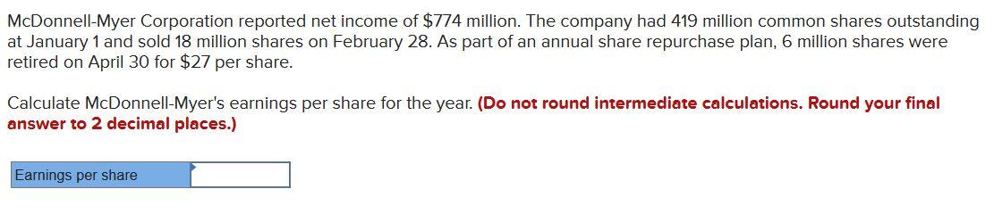 Solved McDonnell-Myer Corporation reported net income of | Chegg.com