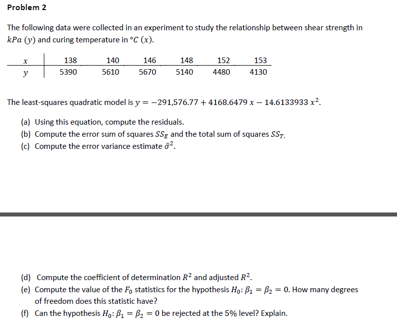 Solved The following data were collected in an experiment to | Chegg.com