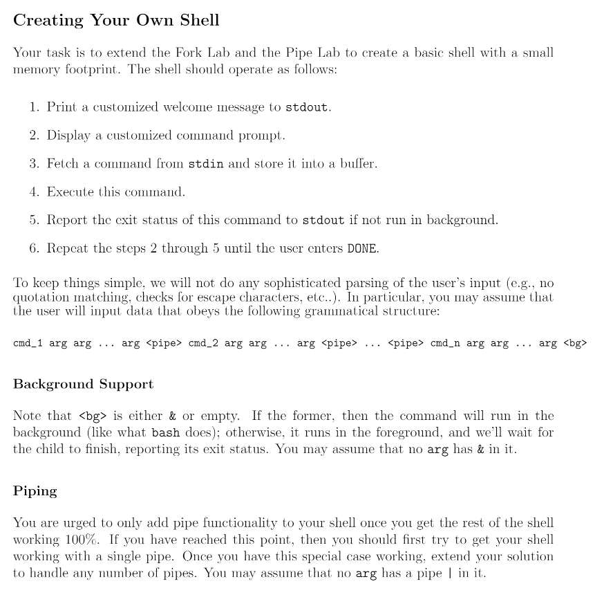 Solved Creating Your Own Shell Your Task Is To Extend The 