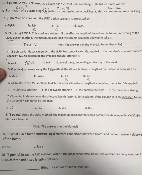 Solved 1. (3 points) A W30 x99 used as a beam has a 20 foot | Chegg.com