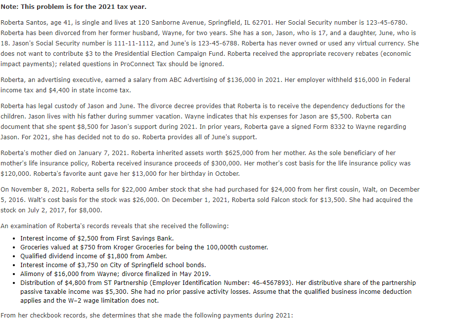 Solved Note: This problem is for the 2021 tax year. Roberta | Chegg.com