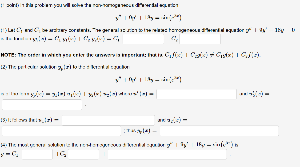 Solved (1 point) In this problem you will solve the | Chegg.com