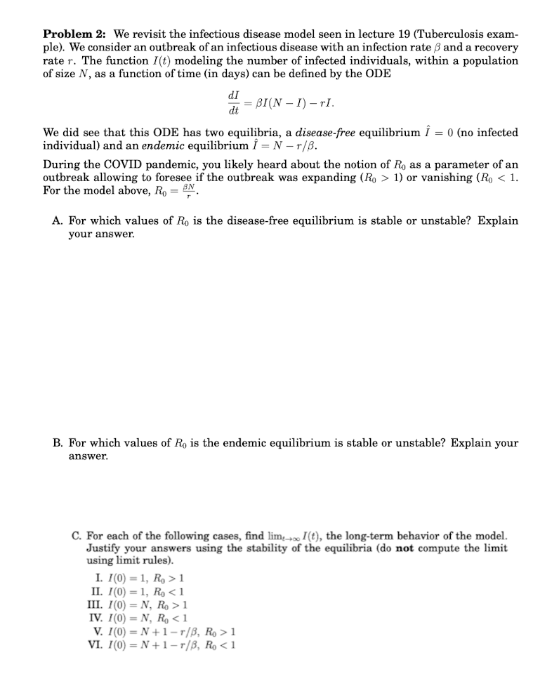 Solved Problem 2: We ﻿revisit the infectious disease model | Chegg.com