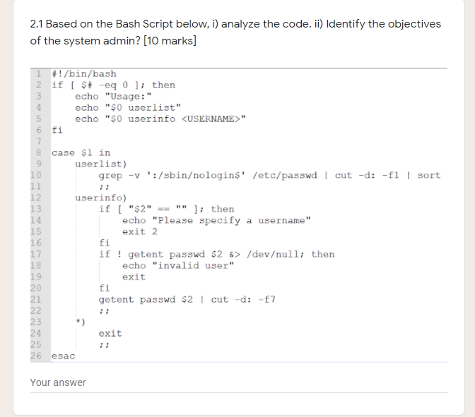 Solved 2.1 Based on the Bash Script below, i) analyze the | Chegg.com
