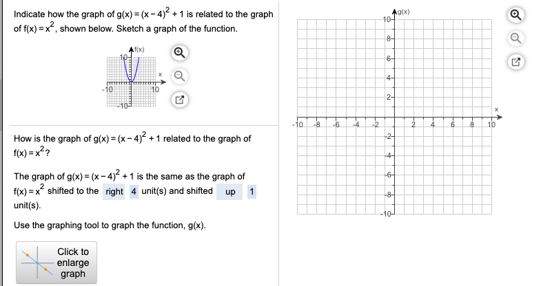 Solved Indicate how the graph of g(x) = (x-4)2 +1 is related | Chegg.com