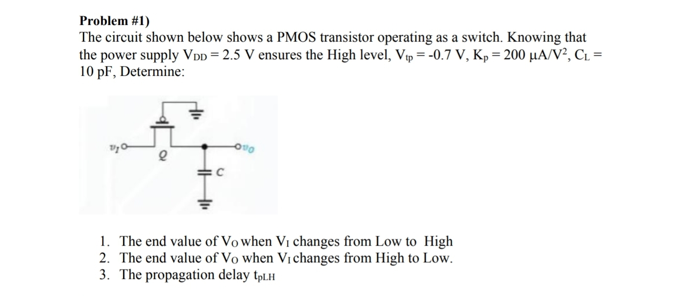 Solved Problem \#1) The circuit shown below shows a PMOS | Chegg.com