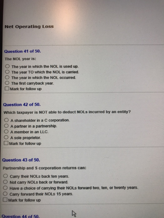 Solved Net Operating Loss Question 41 of 50. The NOL year | Chegg.com