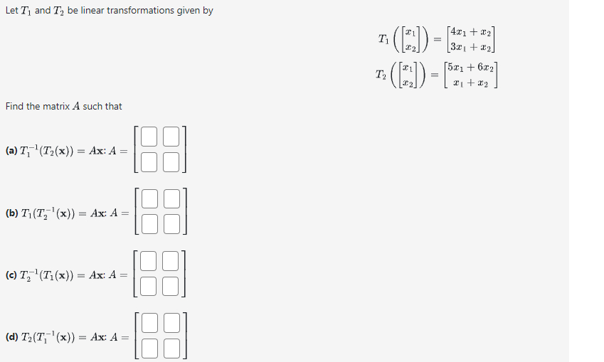 Solved Let T1 ﻿and T2 ﻿be linear transformations given | Chegg.com