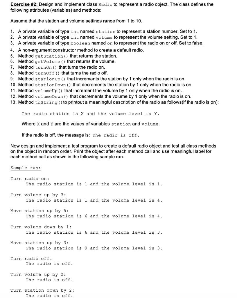 Solved Exercise #2: Design and implement class Radio to | Chegg.com