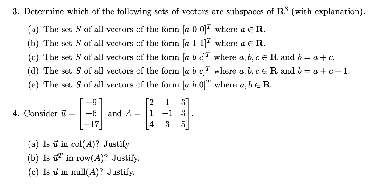 Solved 3. Determine which of the following sets of vectors | Chegg.com