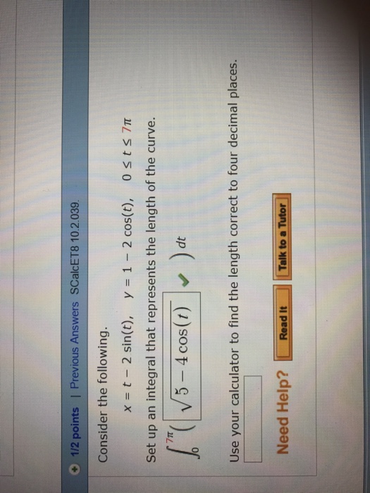 Solved Consider the following. x = t - 2 sin(t), y = 1 - 2 | Chegg.com