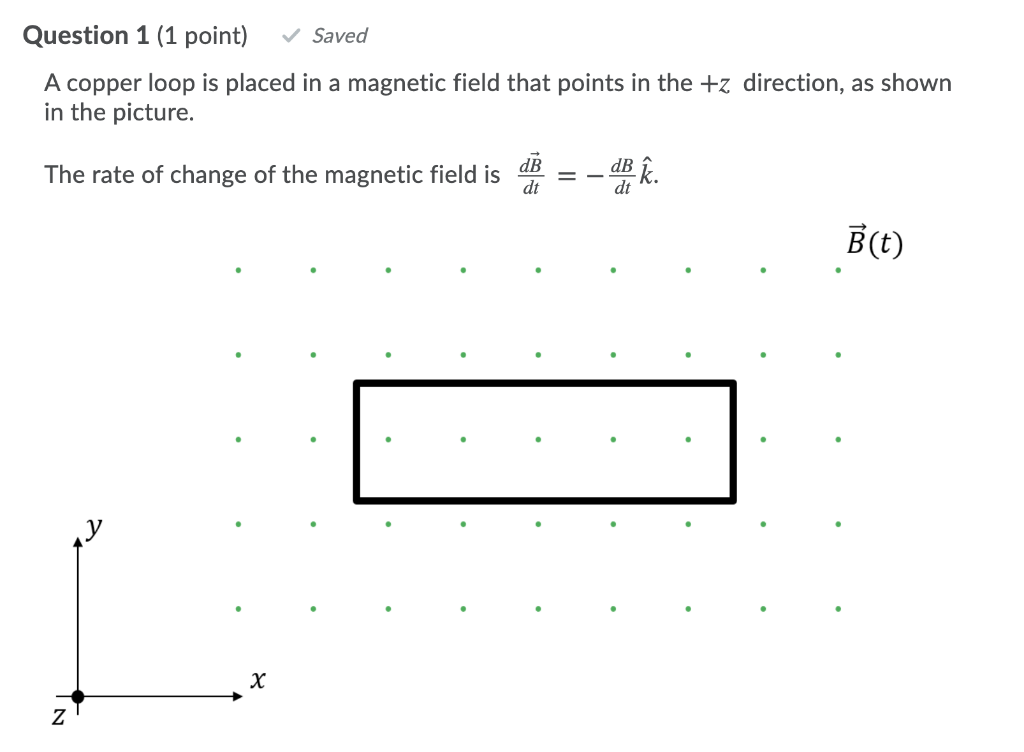 Solved Question 1 (1 point) Saved A copper loop is placed | Chegg.com