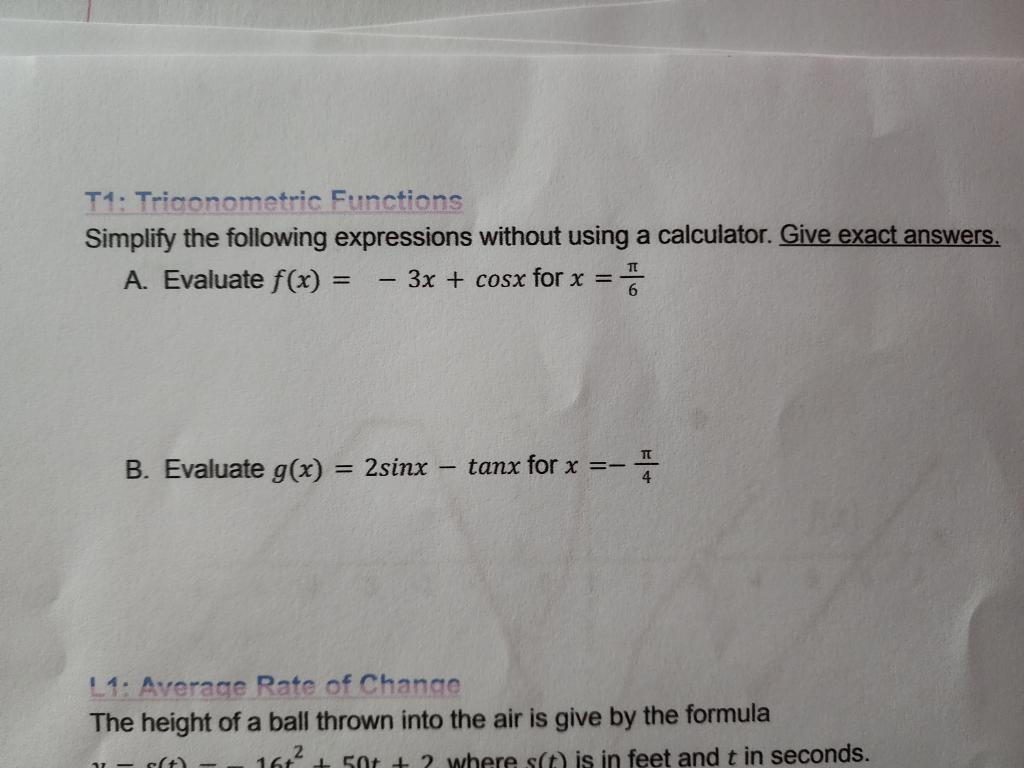 Solved T1: Triconometric Functions Simplify the following | Chegg.com