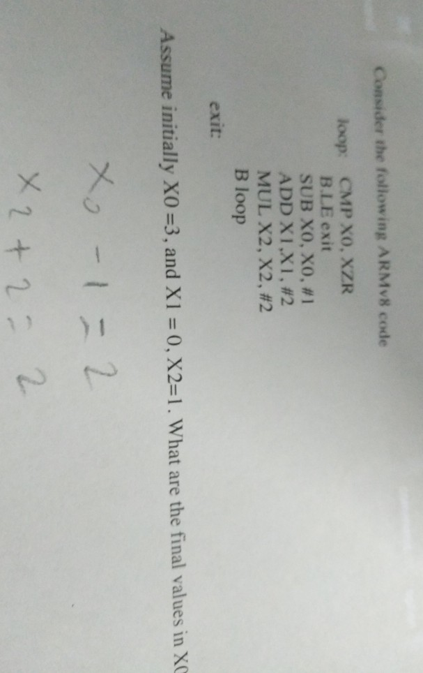 Solved Consider the following ARMv8 code loop: CMP XO, XZR | Chegg.com