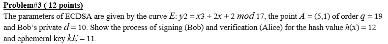 Problem#3 (12 points) The parameters of ECDSA are | Chegg.com