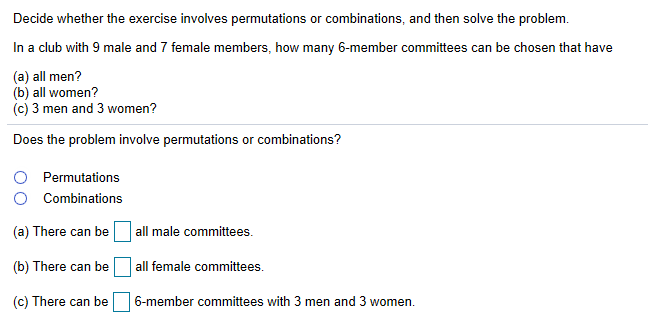Solved Decide whether the exercise involves permutations or | Chegg.com