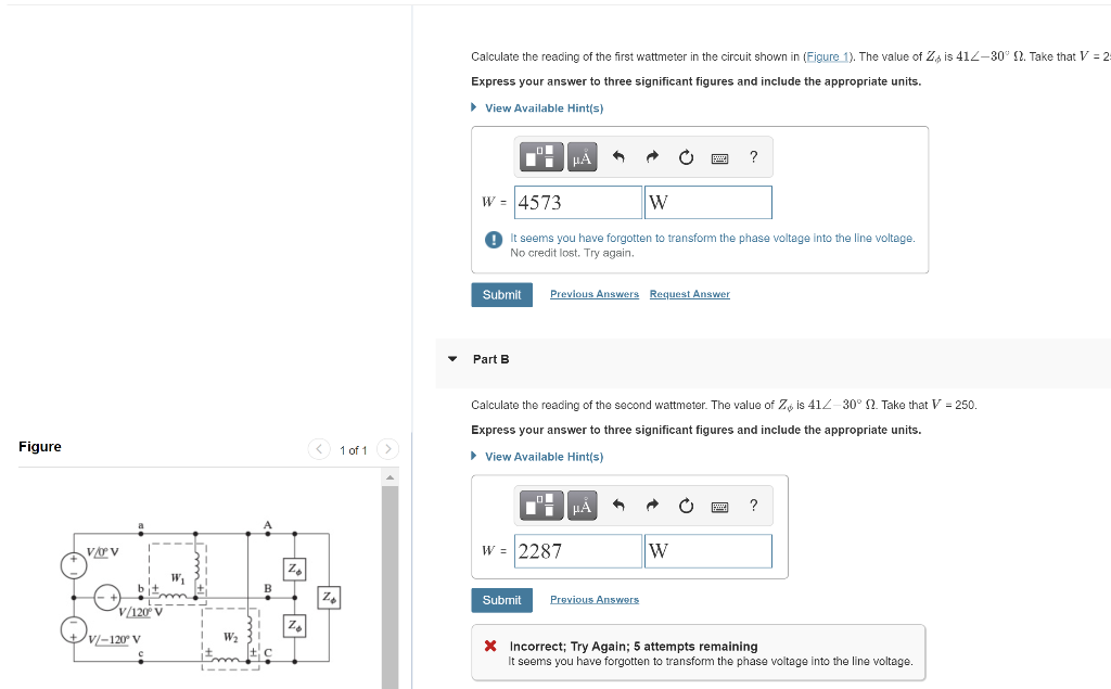 Solved A. Calculate the reading of the first wattmeter in | Chegg.com