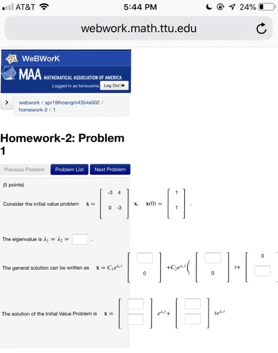 Solved AT&T 5:44 PM webwork.math.ttu.edu WeBWork 心MAA | Chegg.com