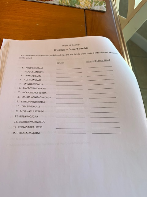 Solved apter Once Oncology - Cancer Scramble s end scramble | Chegg.com