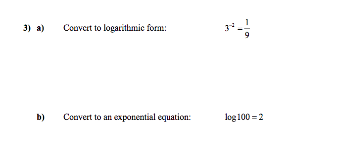 Solved Convert to logarithmic form: 3−2=91 Convert to an | Chegg.com