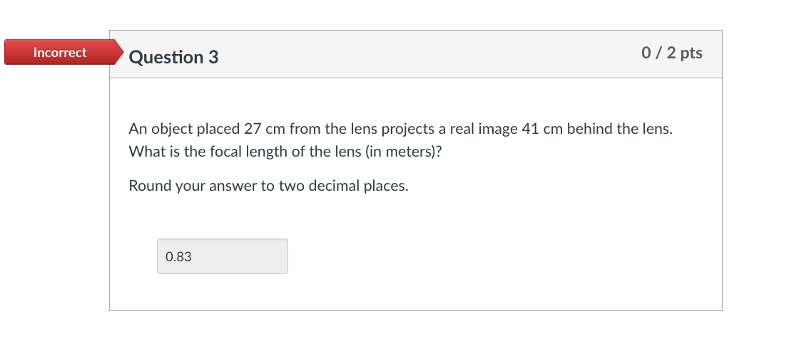 Solved An object placed 27 cm from the lens projects a real | Chegg.com