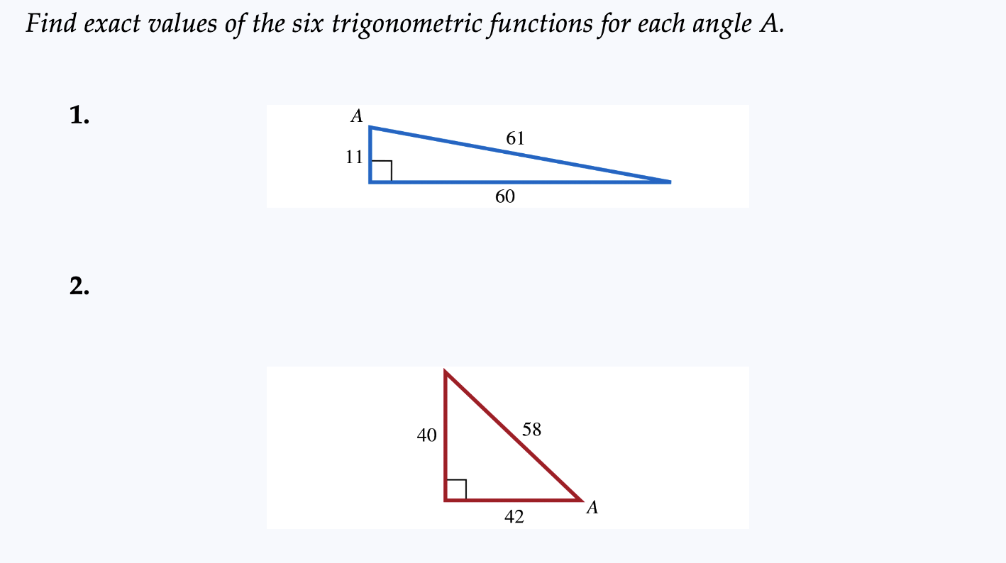 Solved Find exact values of the six trigonometric functions | Chegg.com