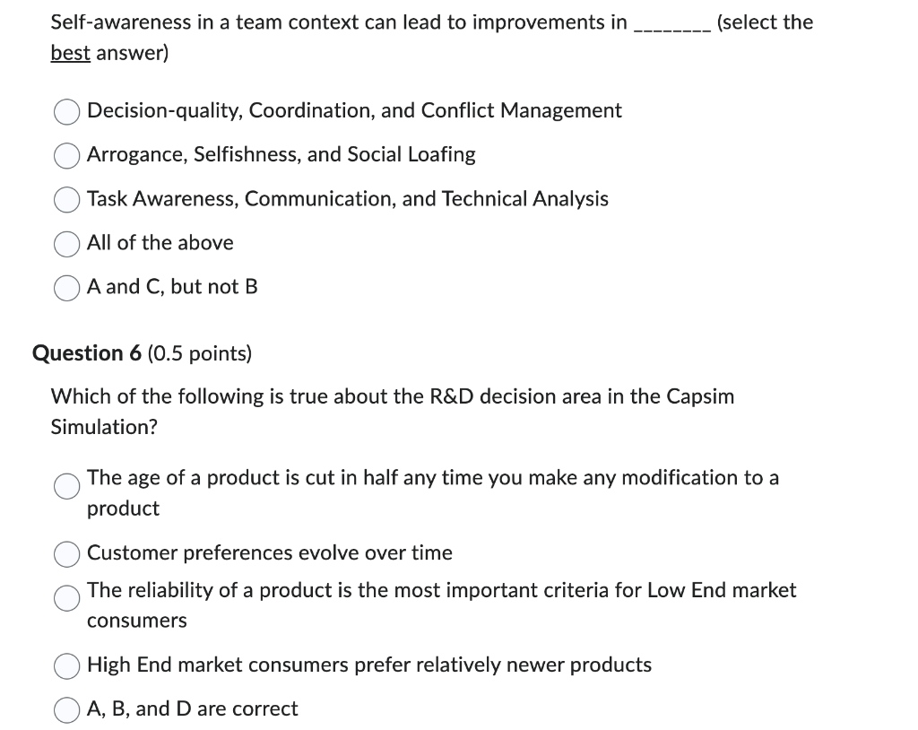 Solved Self-awareness in a team context can lead to | Chegg.com