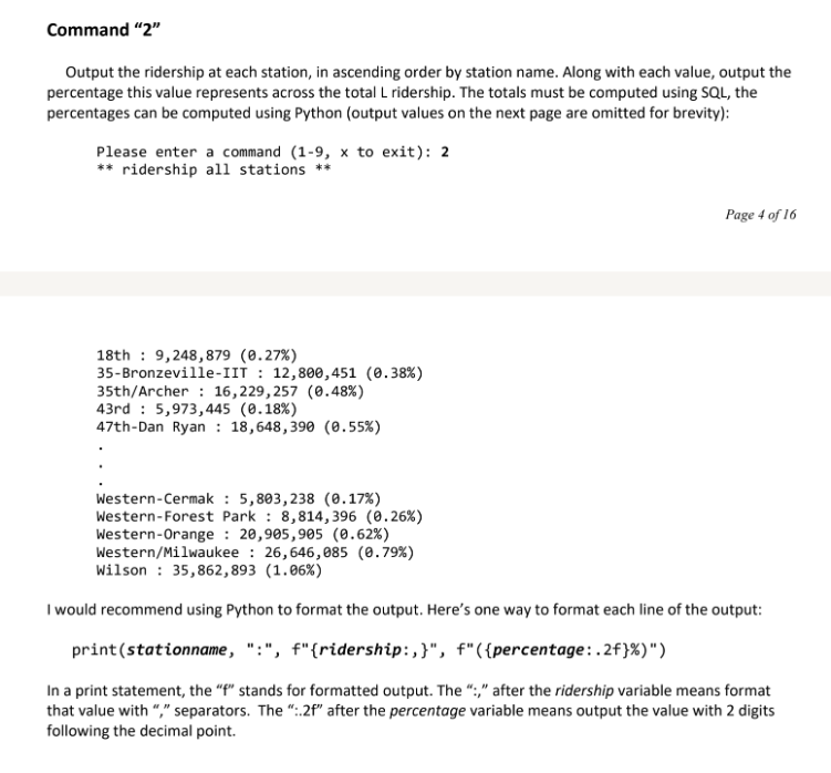 Solved Command "2" Output the ridership at each station, in | Chegg.com