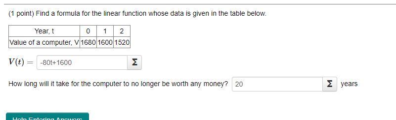 Solved (1 point) Find a formula for the linear function | Chegg.com