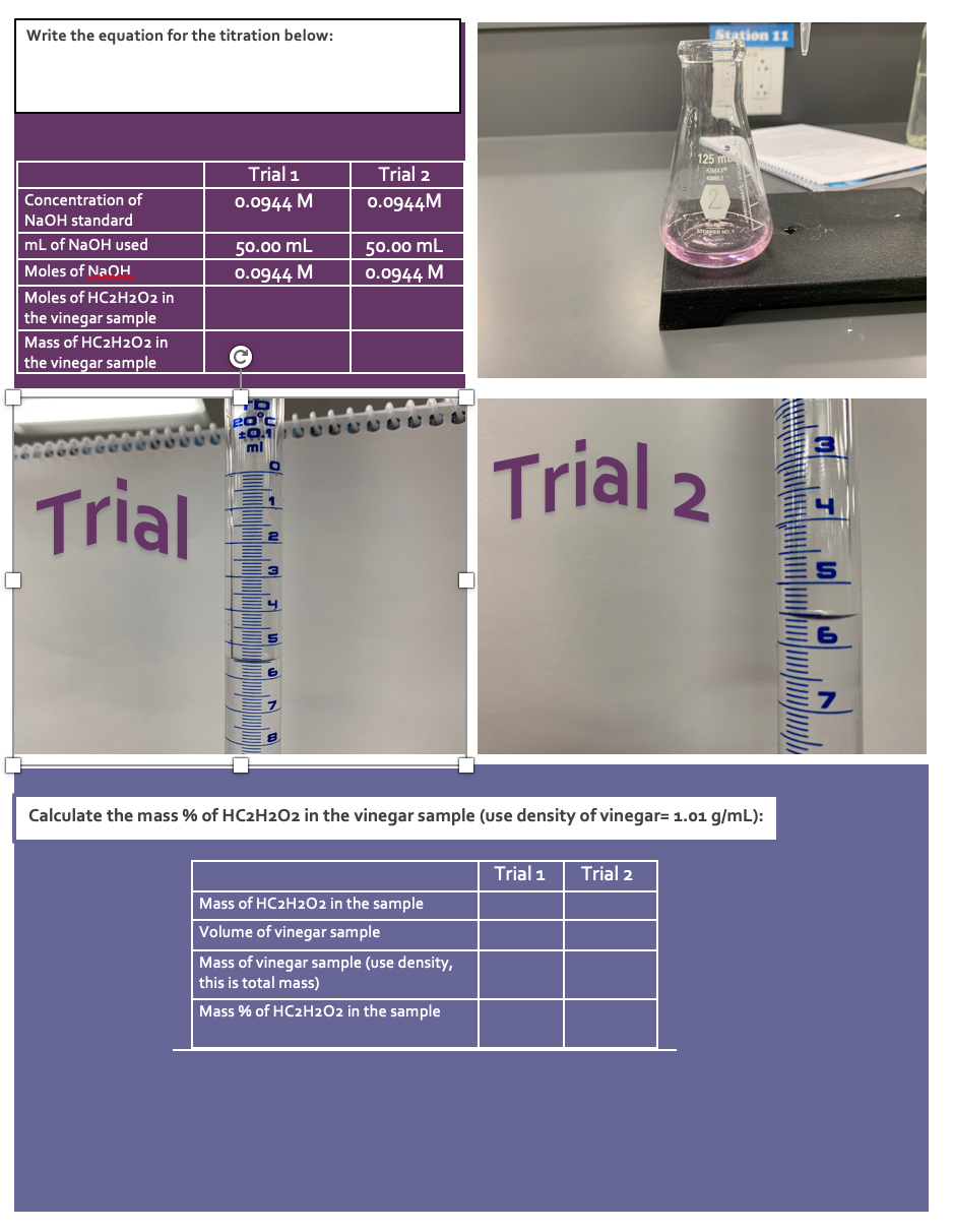 Solved Write the equation for the titration below: Station | Chegg.com