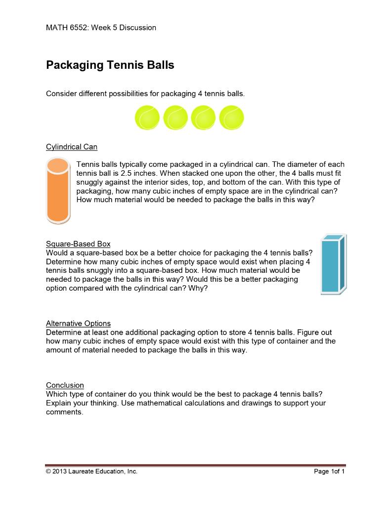 Solved MATH 6552: Week 5 Discussion Packaging Tennis Balls | Chegg.com