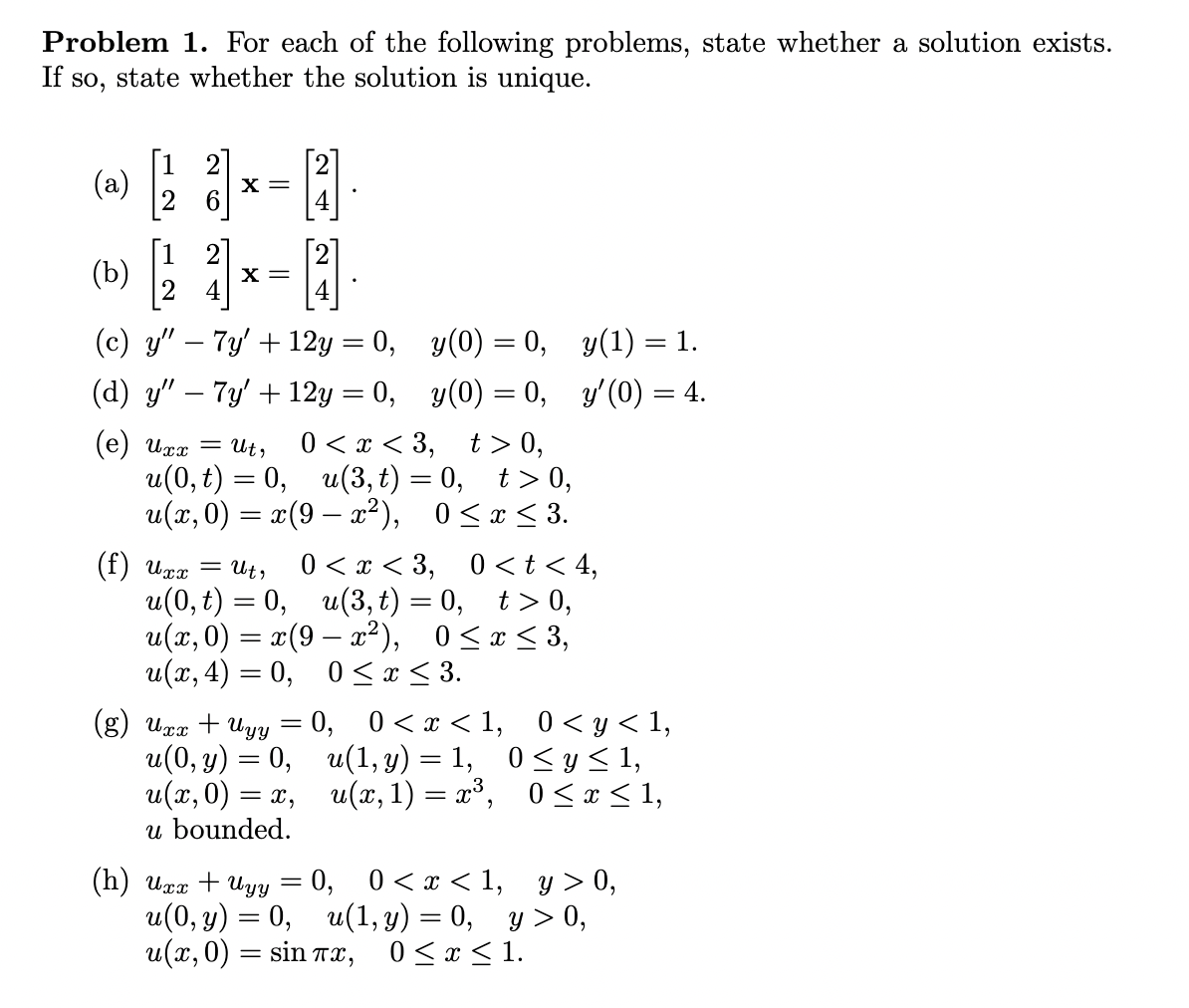 Solved Problem 1. ﻿For each of ﻿the following problems, | Chegg.com