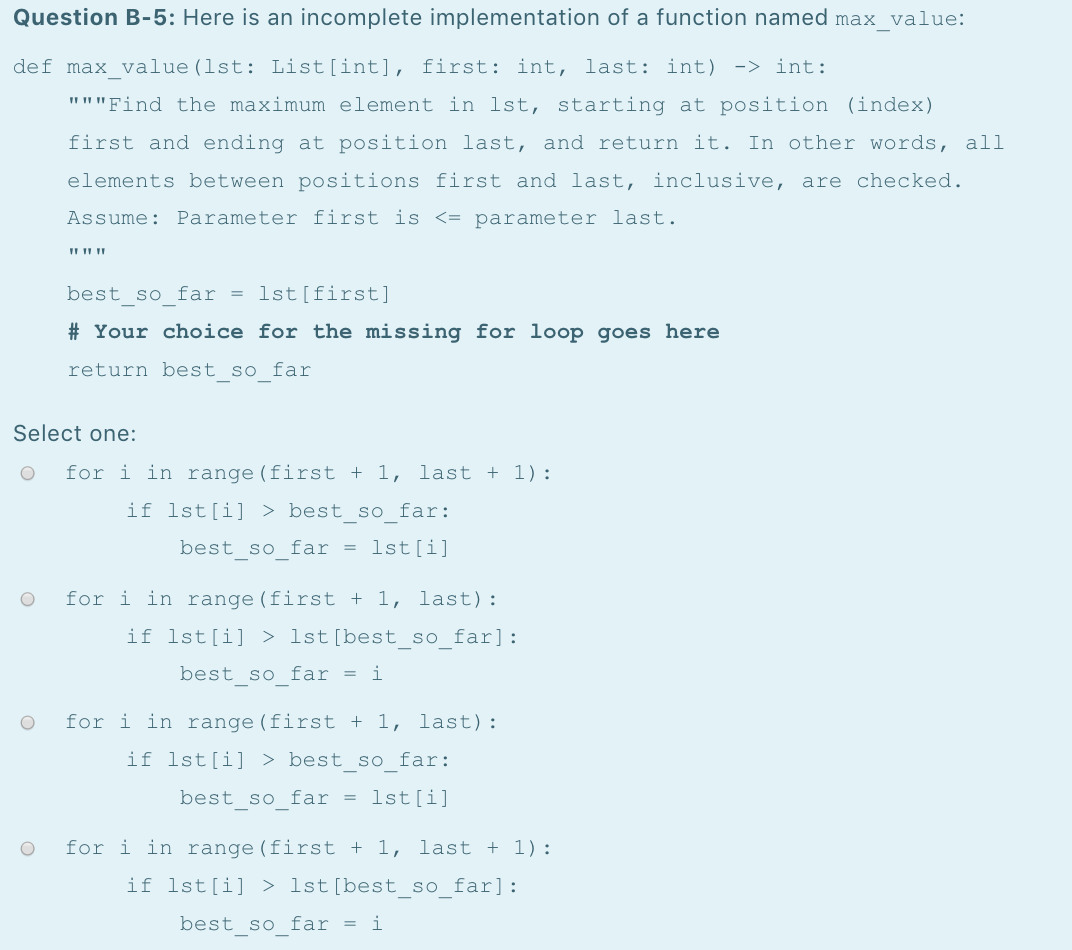 Solved Question B-5: Here is an incomplete implementation of | Chegg.com