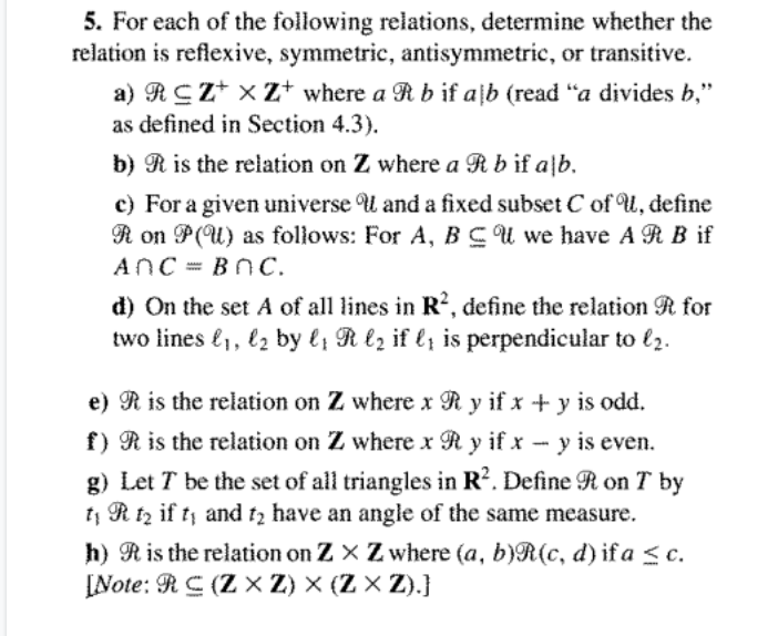 Solved 5. For each of the following relations, determine | Chegg.com