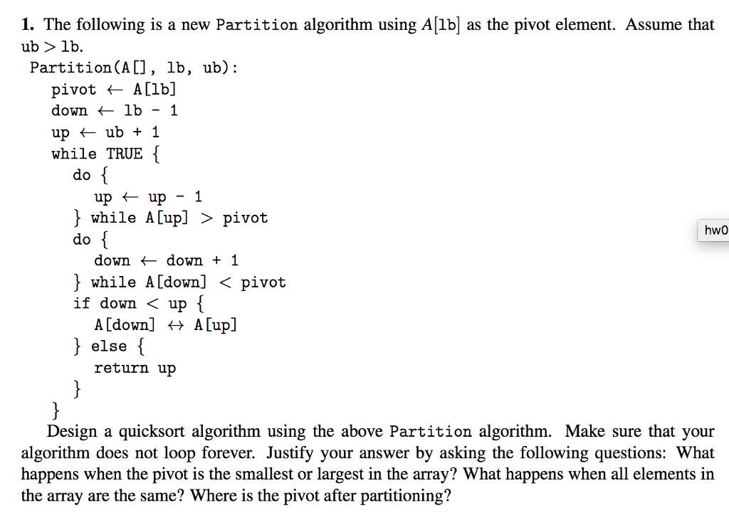 Solved 1. The following is a new Partition algorithm using | Chegg.com