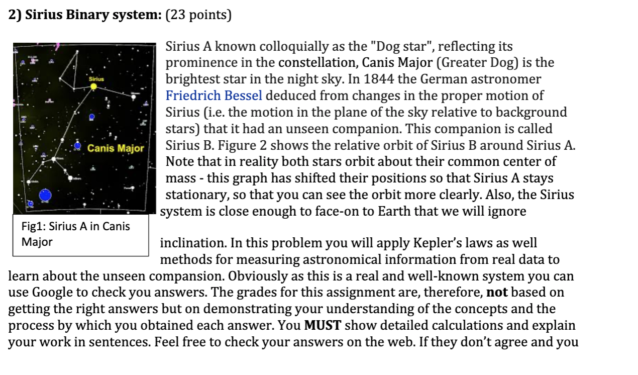 Solved 2) Sirius Binary system: (23 points) Sirius Sirius A | Chegg.com
