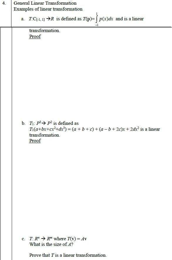 Solved 4. General Linear Transformation Examples of linear | Chegg.com