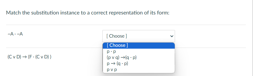 Solved Match the substitution instance to ﻿a correct | Chegg.com