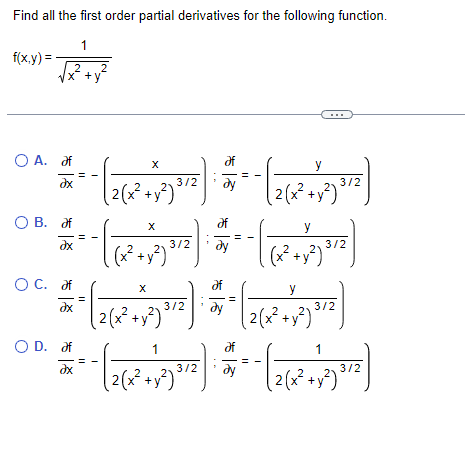 Solved Find all the first order partial derivatives for the | Chegg.com