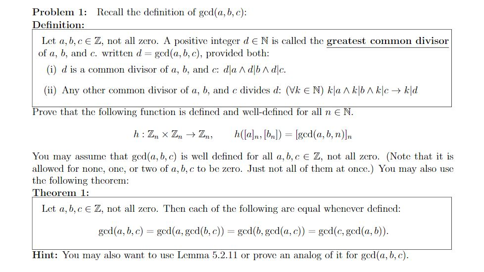 Solved Recall the definition of ged(a, b, c): Problem 1: | Chegg.com