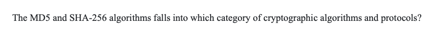 Solved The MD5 and SHA-256 algorithms falls into which | Chegg.com