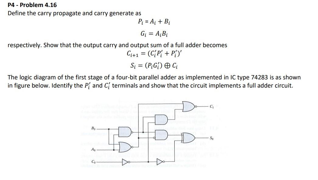 Solved P4 - Problem 4.16 Define the carry propagate and | Chegg.com