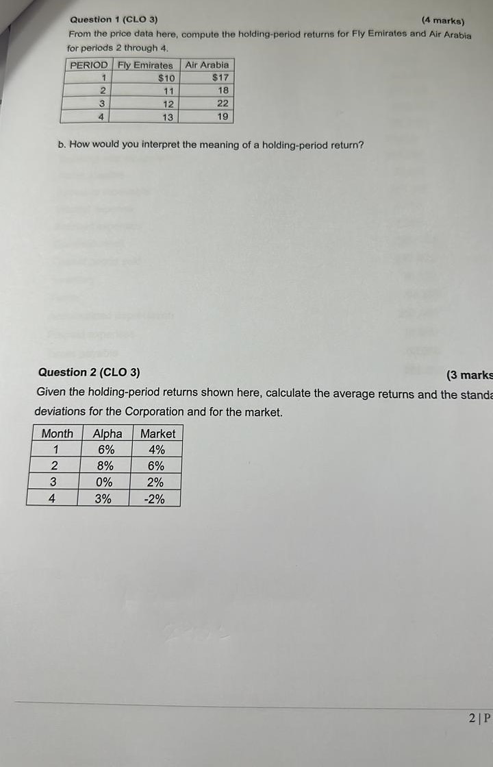 Solved Question 1 (CLO 3) (4 marks) From the price data | Chegg.com