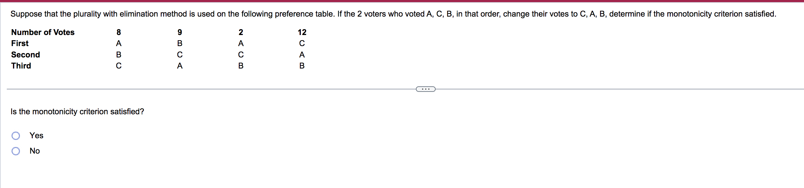 Solved Is the monotonicity criterion satisfied? Yes No | Chegg.com