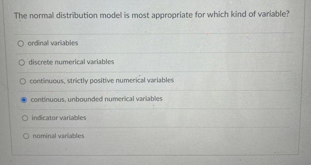 Solved The normal distribution model is most appropriate for | Chegg.com