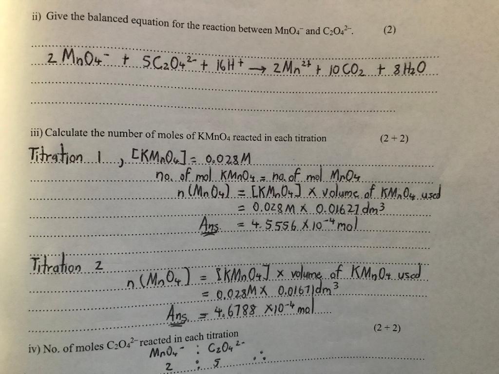 Solved ii) Give the balanced equation for the reaction | Chegg.com