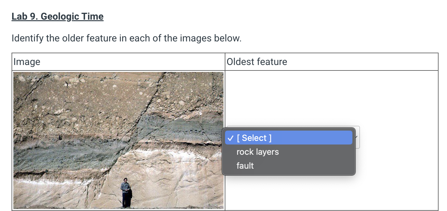 Solved Lab 9. Geologic Time Identify the older feature in | Chegg.com