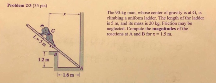 Solved Problem 2/3 (35 pts) The 90-kg man, whose center of | Chegg.com