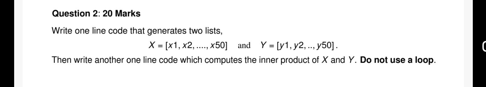 Solved Question 2 20 Marks Write One Line Code That