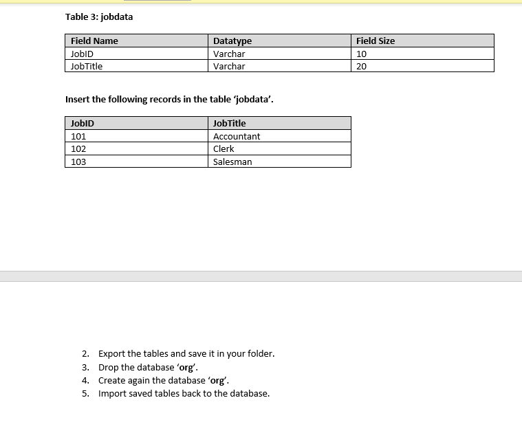 Solved Database Creation and Related Operations 1. Create a | Chegg.com
